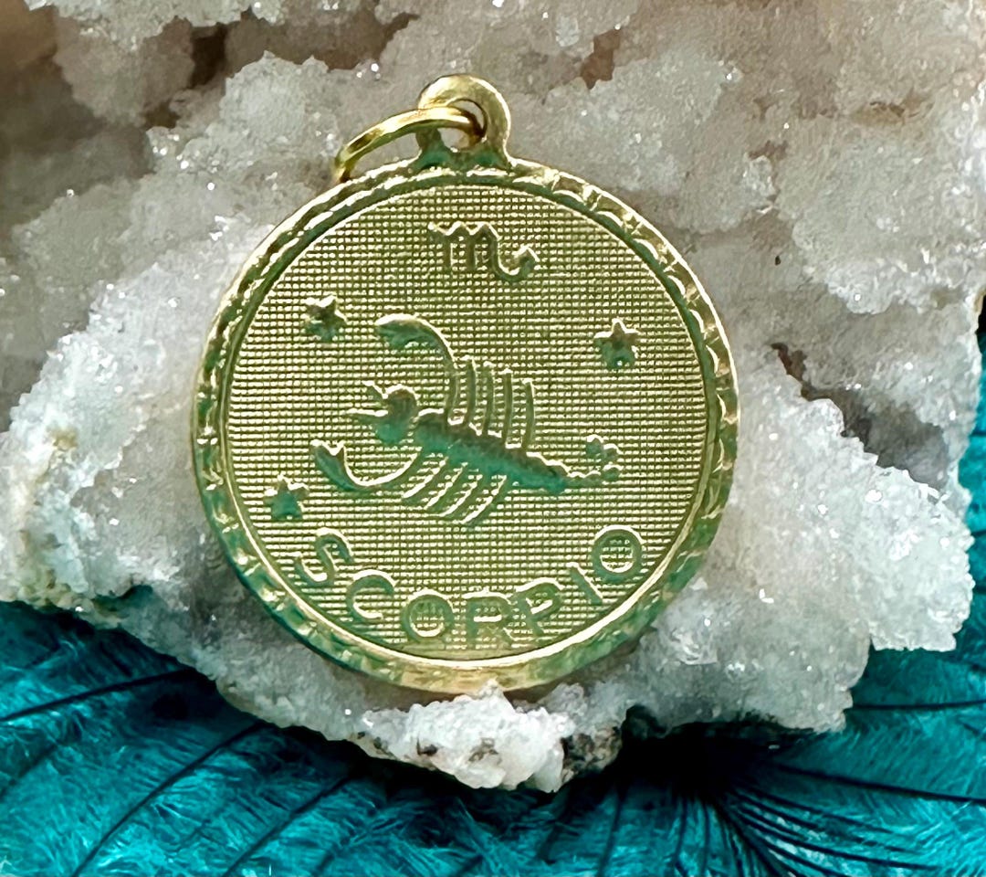 Vintage Raw Brass SCORPIO ZODIAC TAG Charm for Necklace Pendant Gold ...