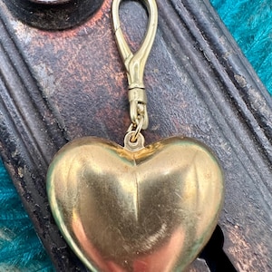 Vintage Raw Brass Victorian BIG Puffy Heart PURSE CHARM Gold Gift for ...