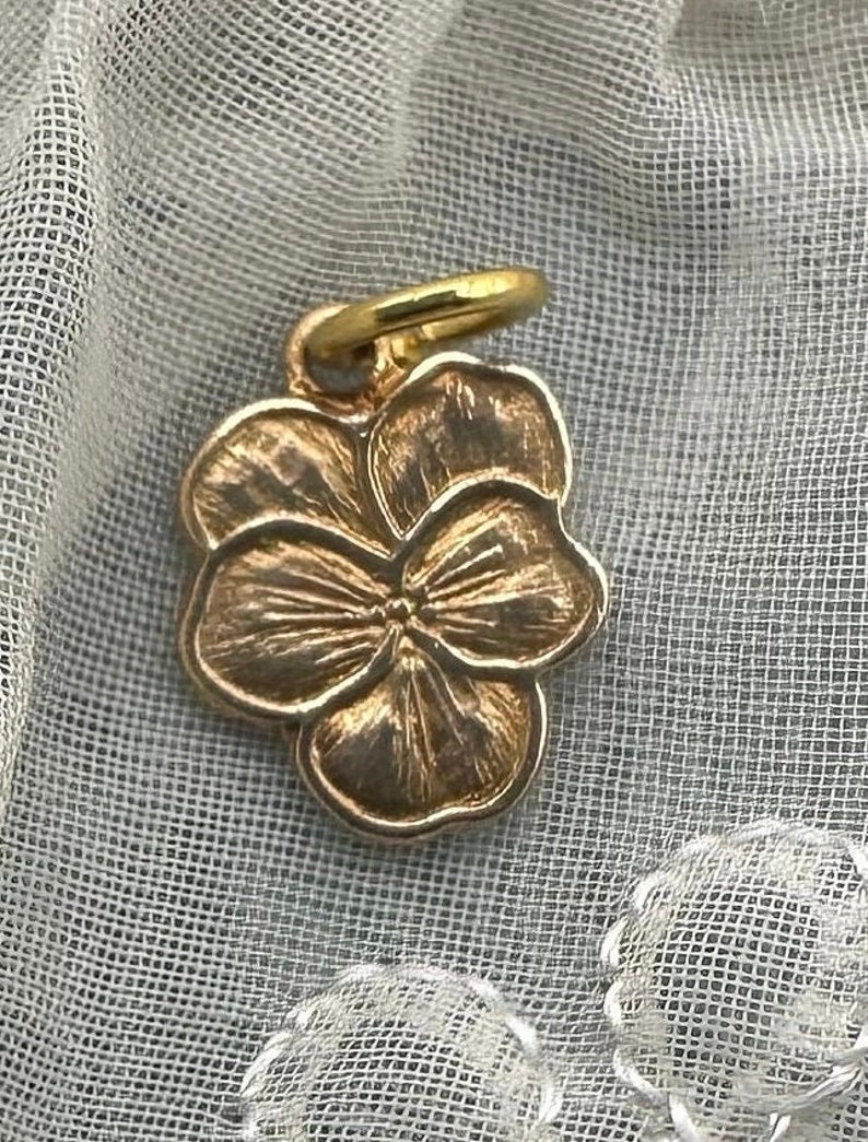 Vintage Victorian Raw Brass TINY PANSY FLOWER Floral Charm for Necklace ...