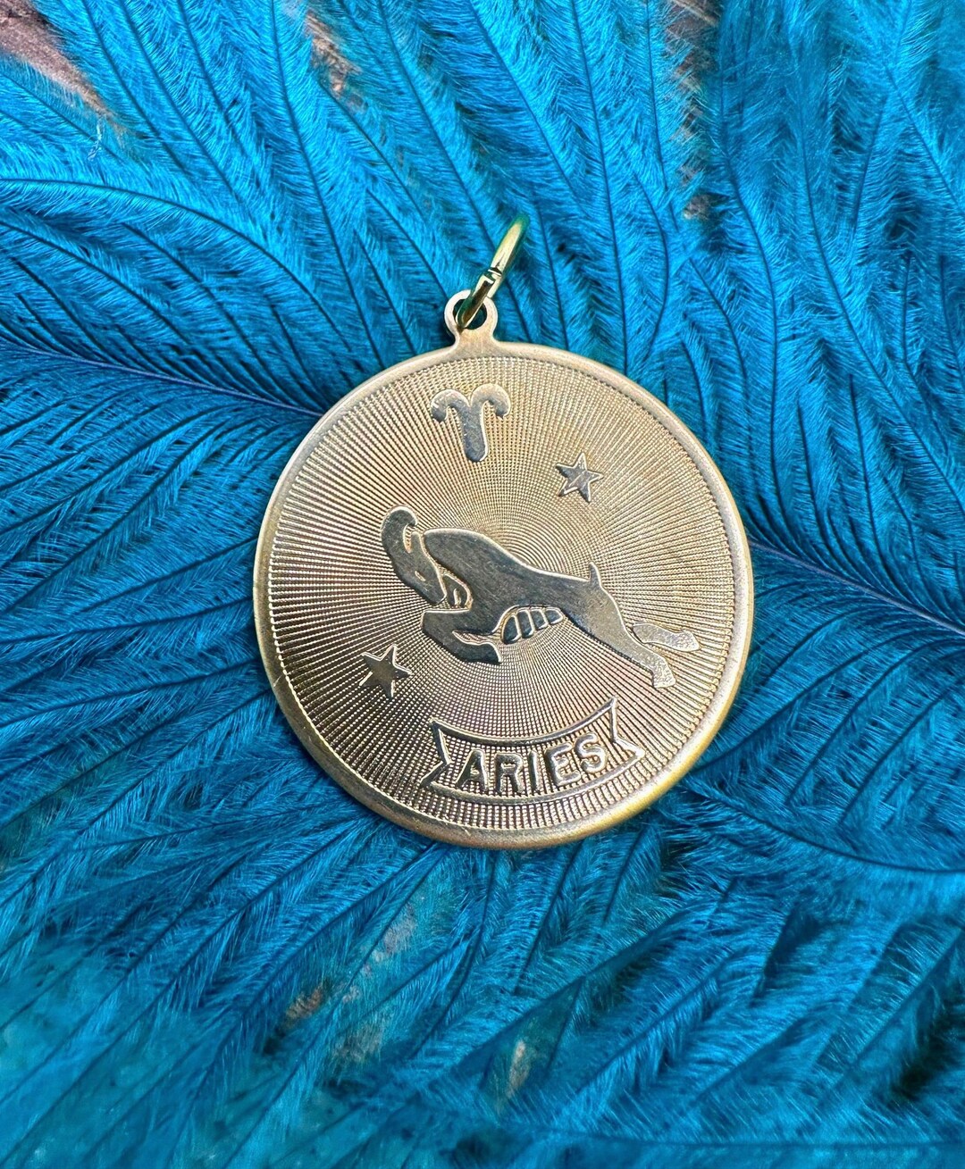 Vintage Raw Brass ARIES ZODIAC ASTROLOGY Tag Charm Pendant Keychain ...