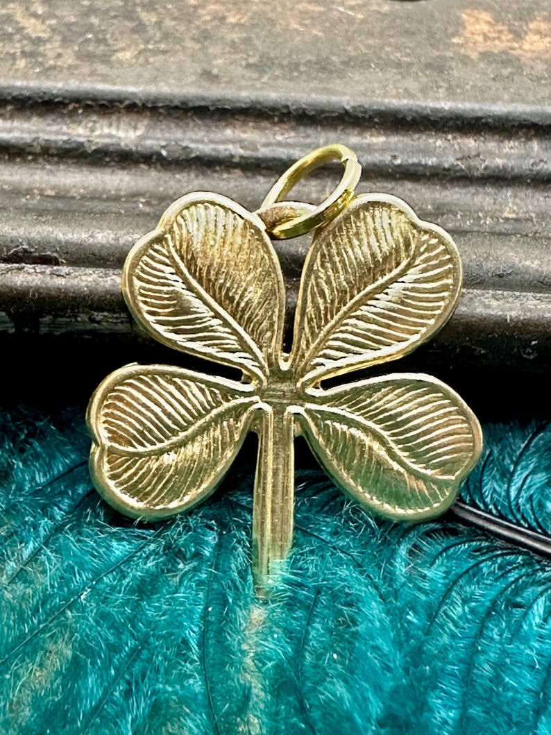 Vintage Raw Brass FOUR 4 LEAF CLOVER Charm for Necklace Good Luck ...