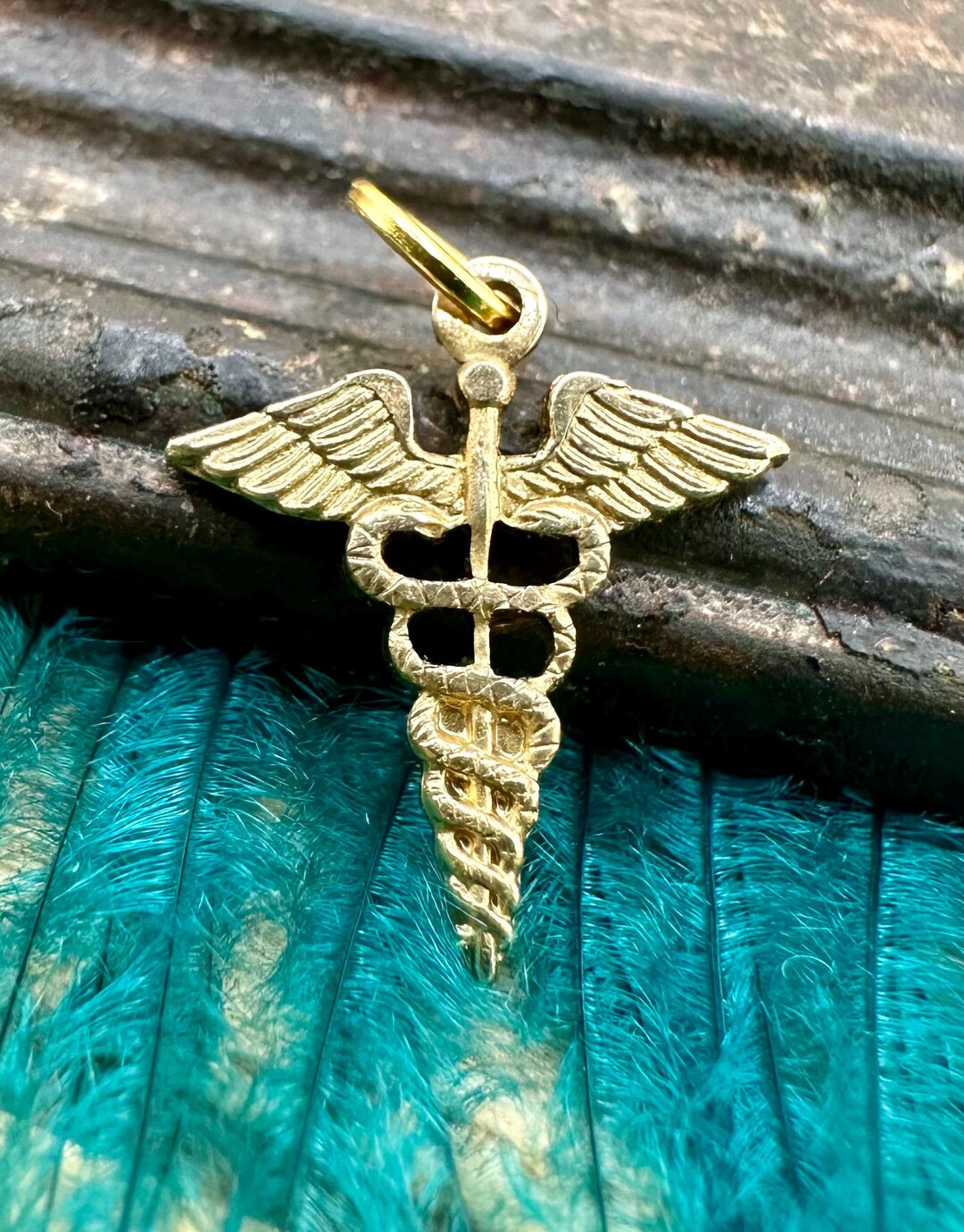 Vintage Raw Brass Small CADUCEUS MEDICAL SYMBOL Charm for Necklace ...