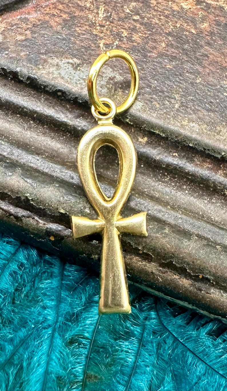 Vintage Raw Brass EGYPTIAN ANKH HIEROGLYPH Charm for Necklace Earrings ...