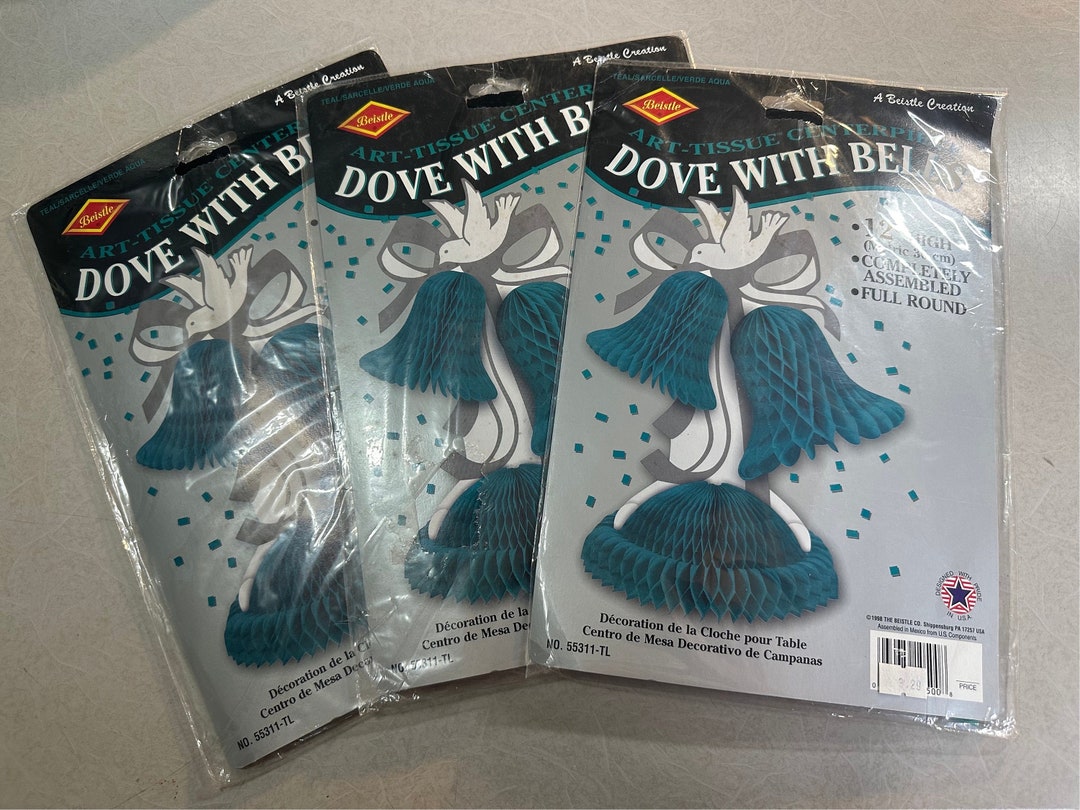 3 Pkgs Vintage Beistle Honeycomb Wedding Bells With Doves Teal 12 ...