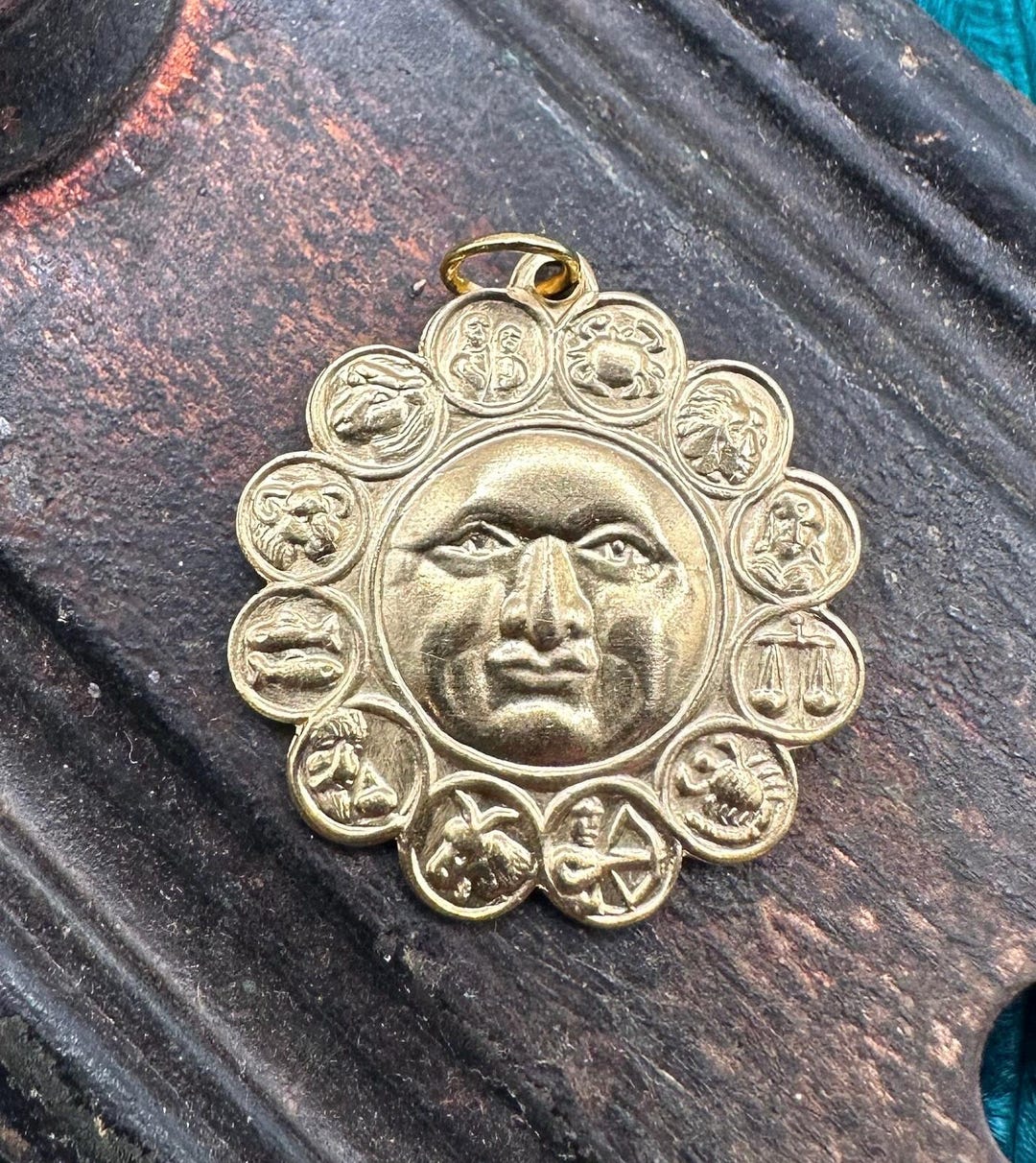 Vintage Raw Brass MOON ZODIAC Sign CELESTIAL Charm for Necklace Pendant Gold Stamping Jewelry ...
