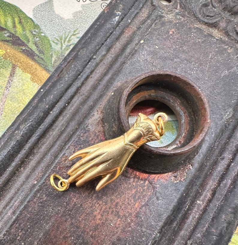 Vintage Victorian Raw Brass Puffy Hand Glove Charm Connector Pendant 2 ...