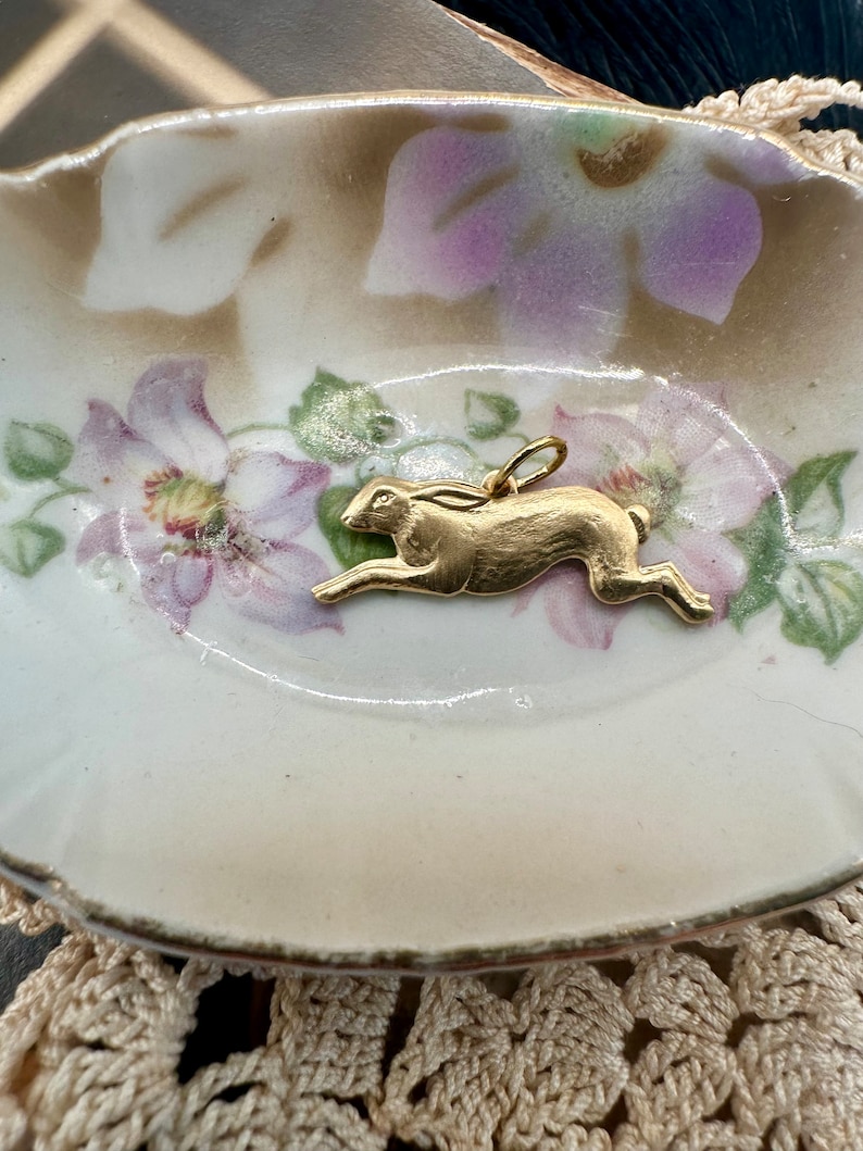 Vintage Raw Brass RUNNING RABBIT Charm Pendant for Necklace Gold ...