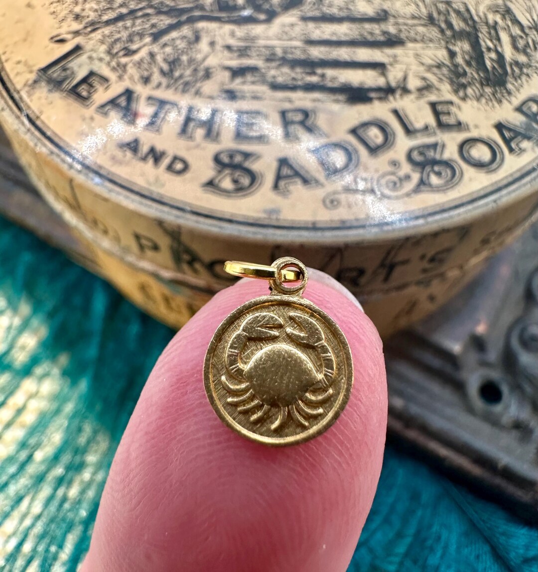 Vintage Raw Brass TINY CANCER ZODIAC Charm for Necklace Earrings ...