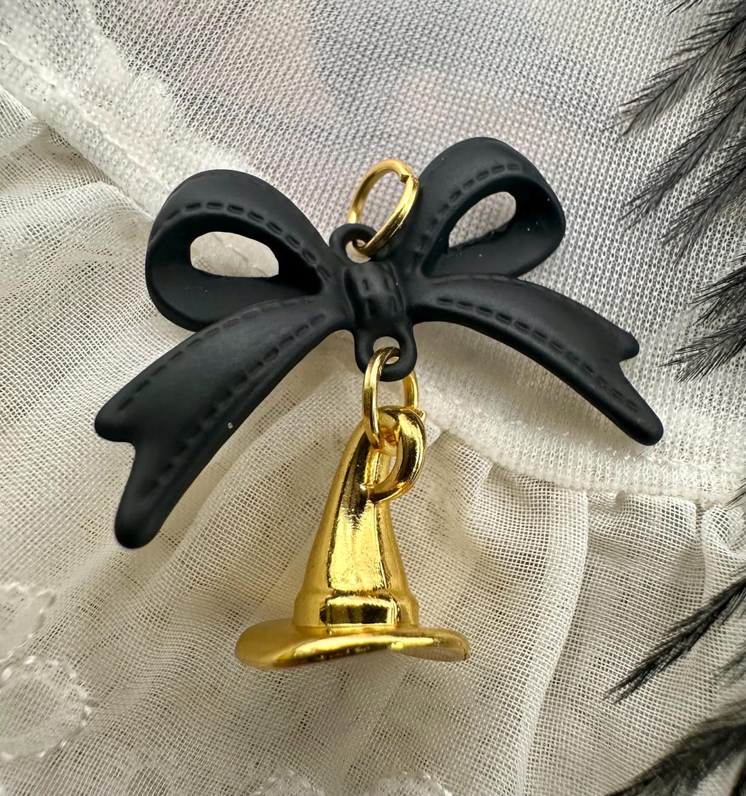 Goldtone Black BOW WITCH HAT Gothic Halloween Charm Pendant Gold for ...