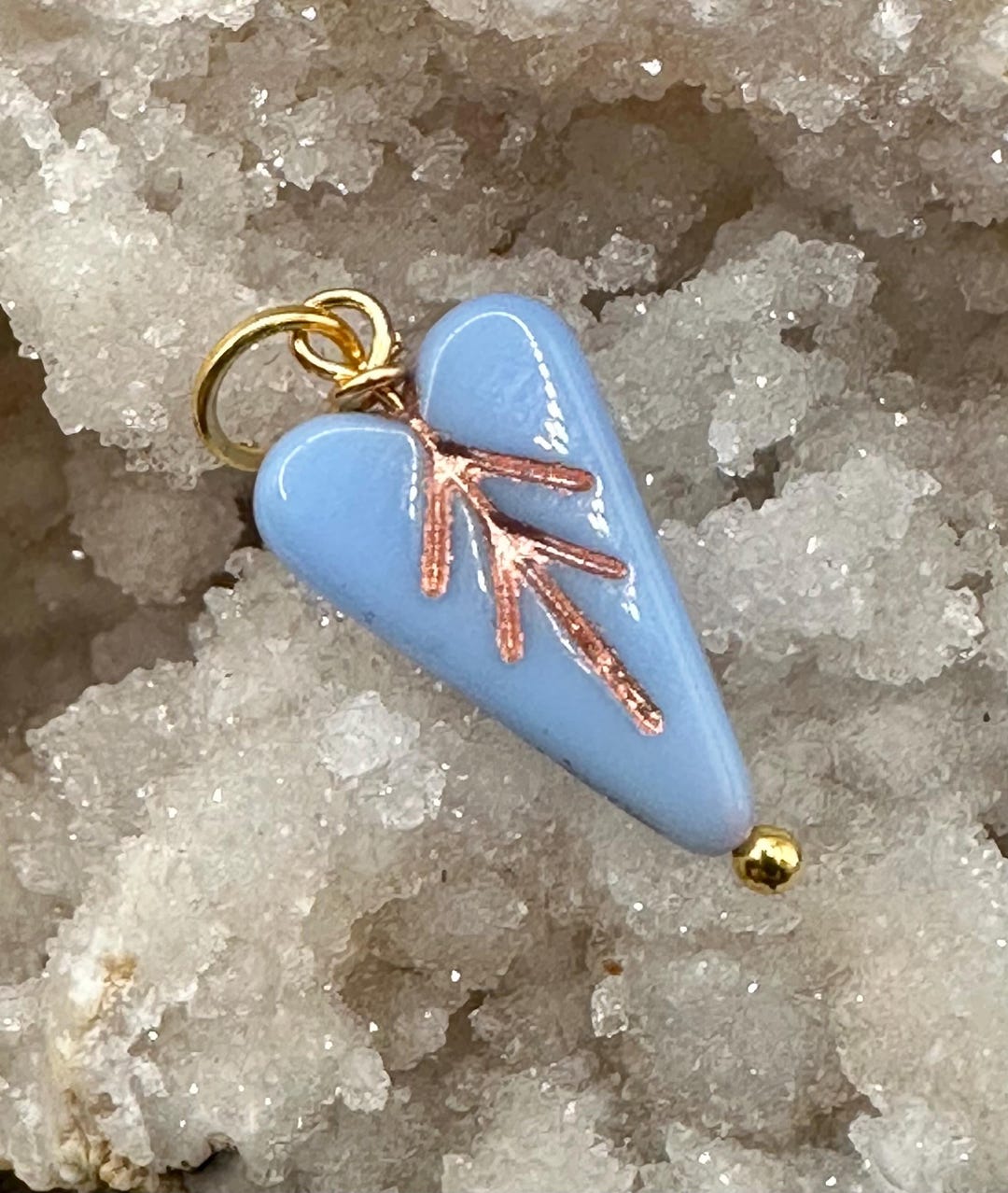 Vintage Style Periwinkle BLUE BOHO HEART Czech Glass Bead Charm Pendant ...
