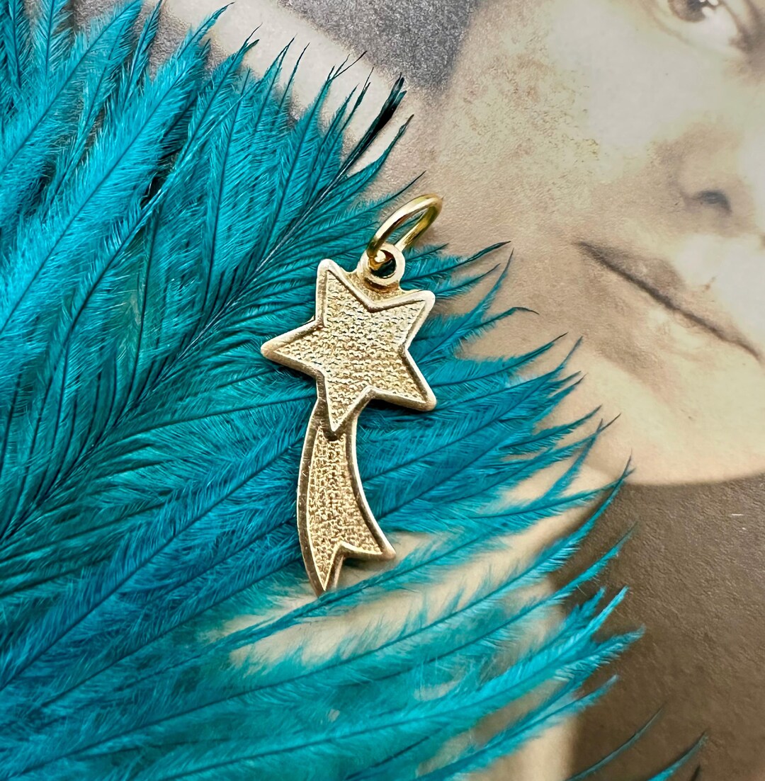 Vintage Raw Brass LUCKY SHOOTING STAR Charm for Necklace Pendant Gold ...