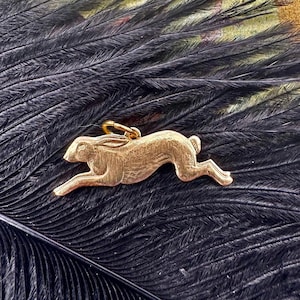 Vintage Raw Brass RUNNING RABBIT Charm Pendant for Necklace Gold ...