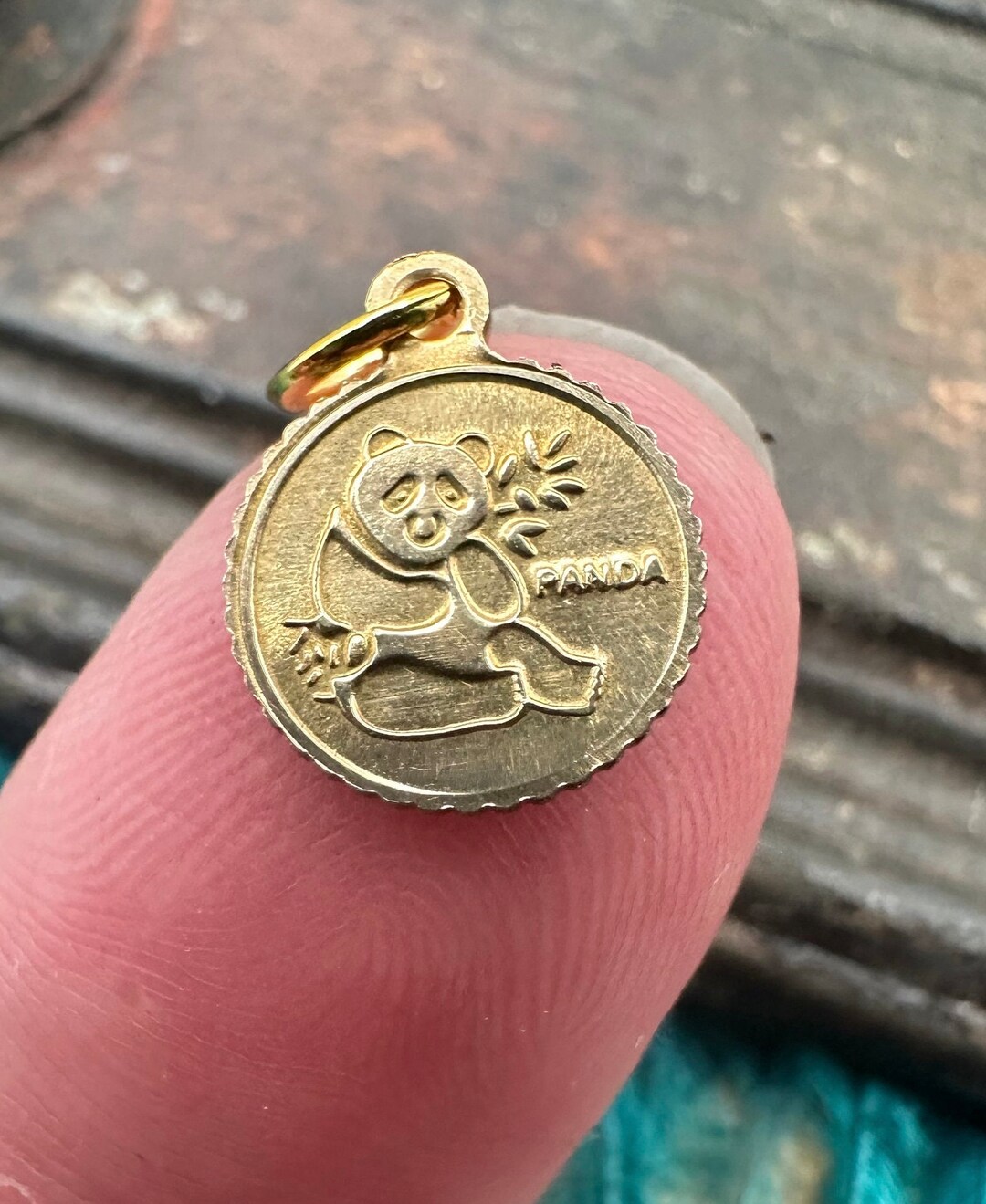 Vintage Raw Brass PANDA BAMBOO COIN Lucky Charm Pendant Gold Stamping ...