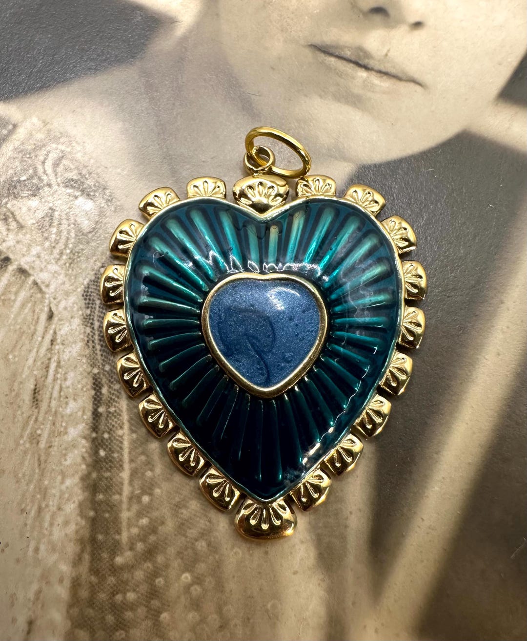 Victorian Style Teal Green Enamel GOLD STAINLESS Steel HEART Charm for ...