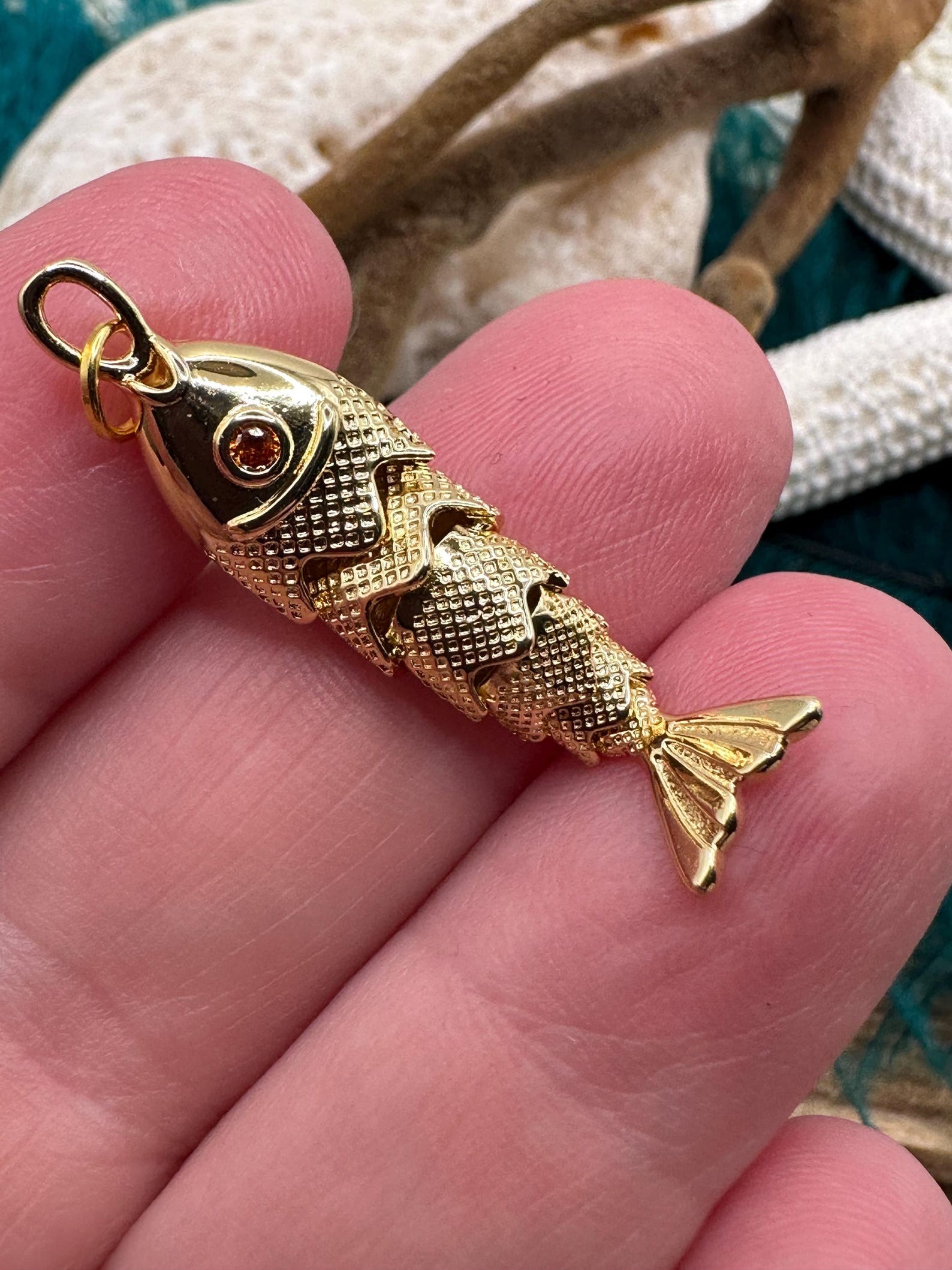 Vintage Style ARTICULATED MOVEABLE FISH Good Luck Charm Pendant for ...