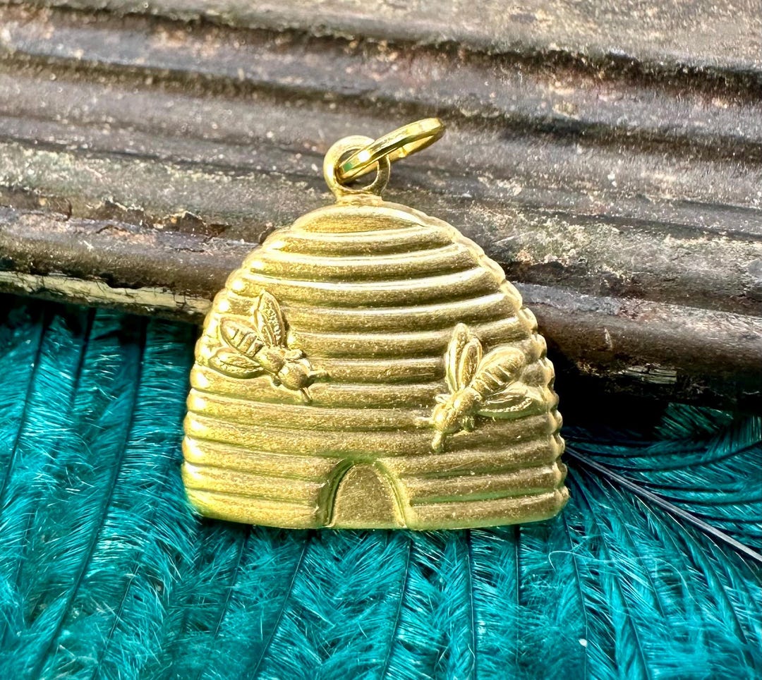 Vintage Raw Brass BEE BEEHIVE HIVE Charm for Necklace Earrings Bracelet ...