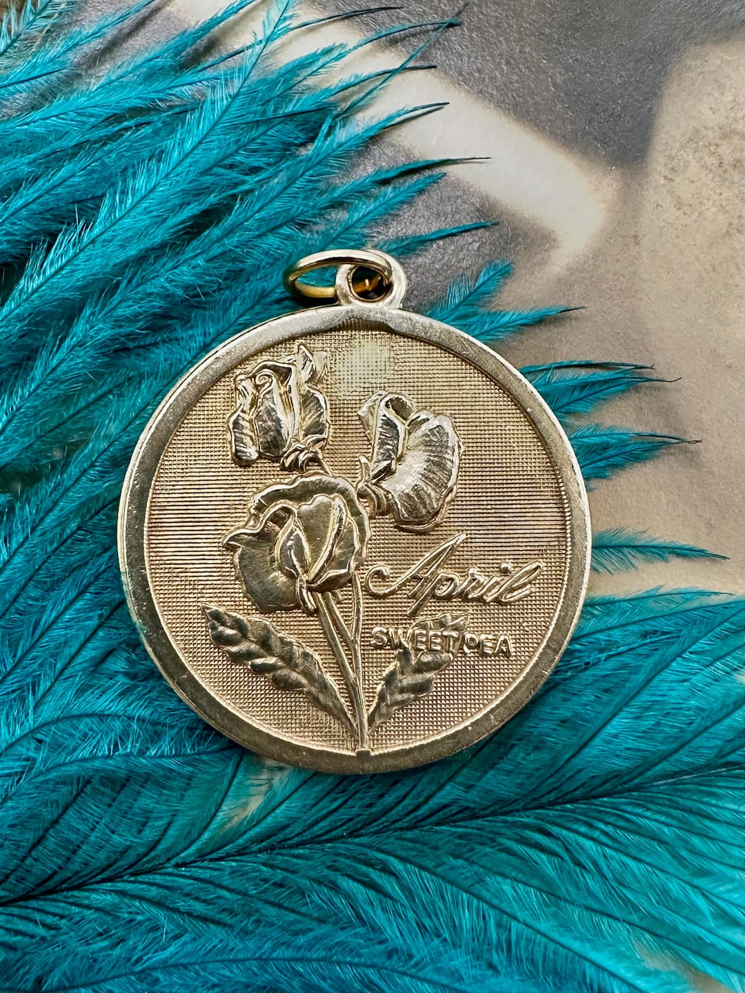 Vintage Raw Brass APRIL BIRTHDAY FLOWER Sweet Pea Charm for Necklace ...