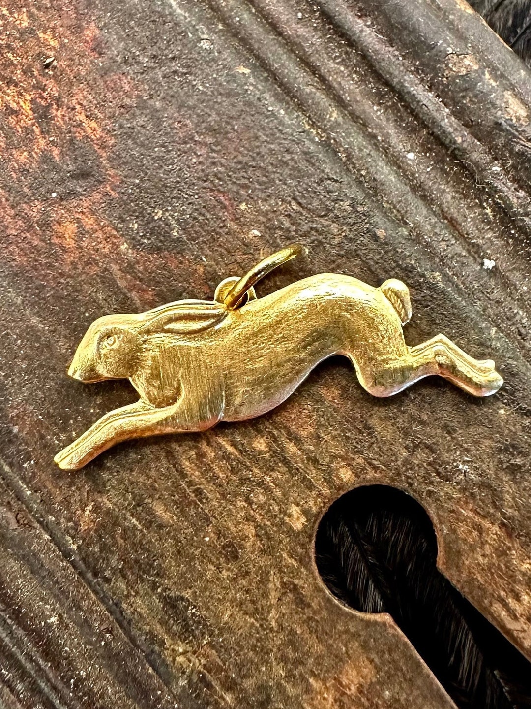 Vintage Raw Brass RUNNING RABBIT Charm Pendant for Necklace Gold ...