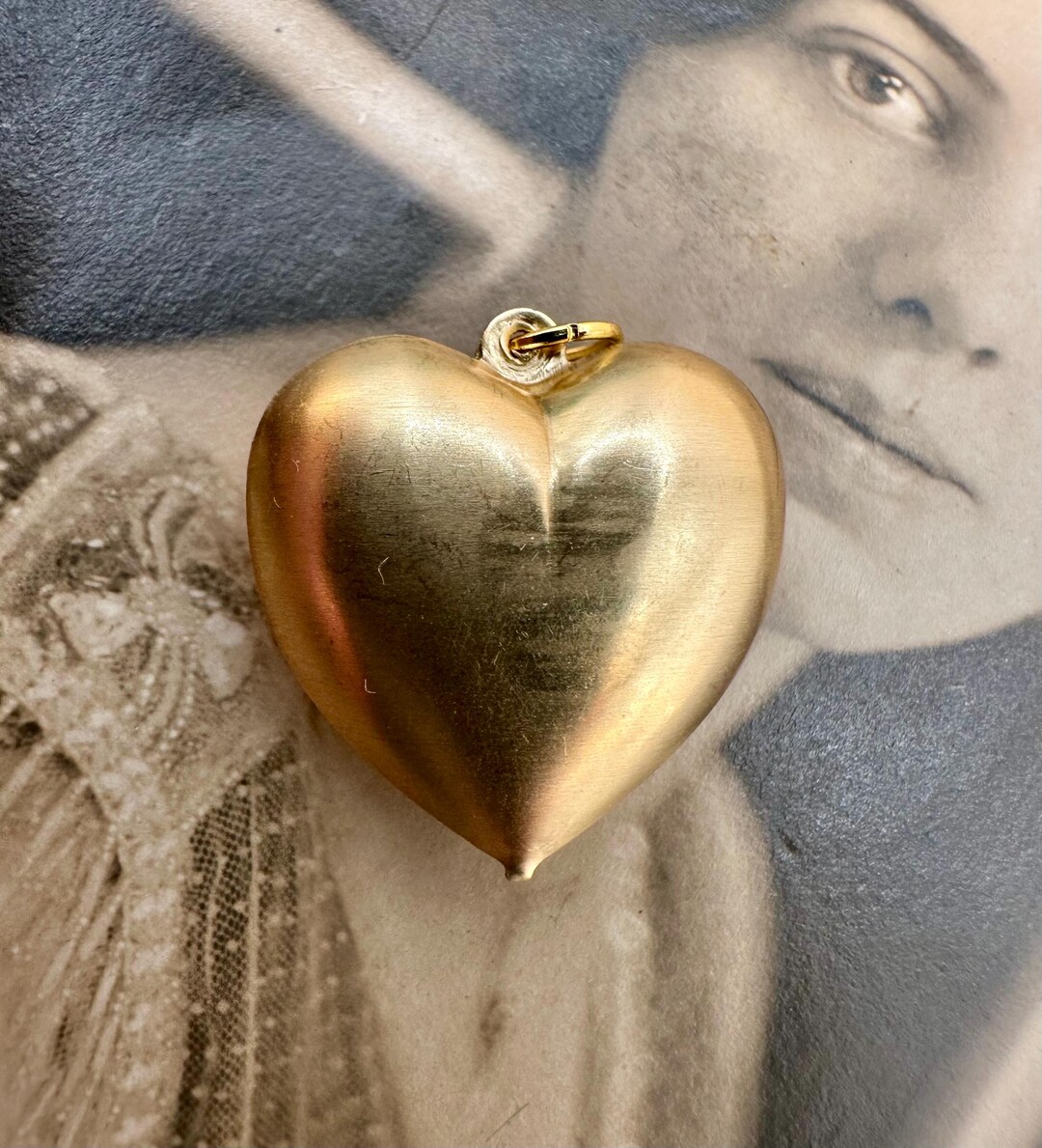 Vintage Raw Brass Victorian MEDIUM PUFFY HEART Charm for Necklace ...