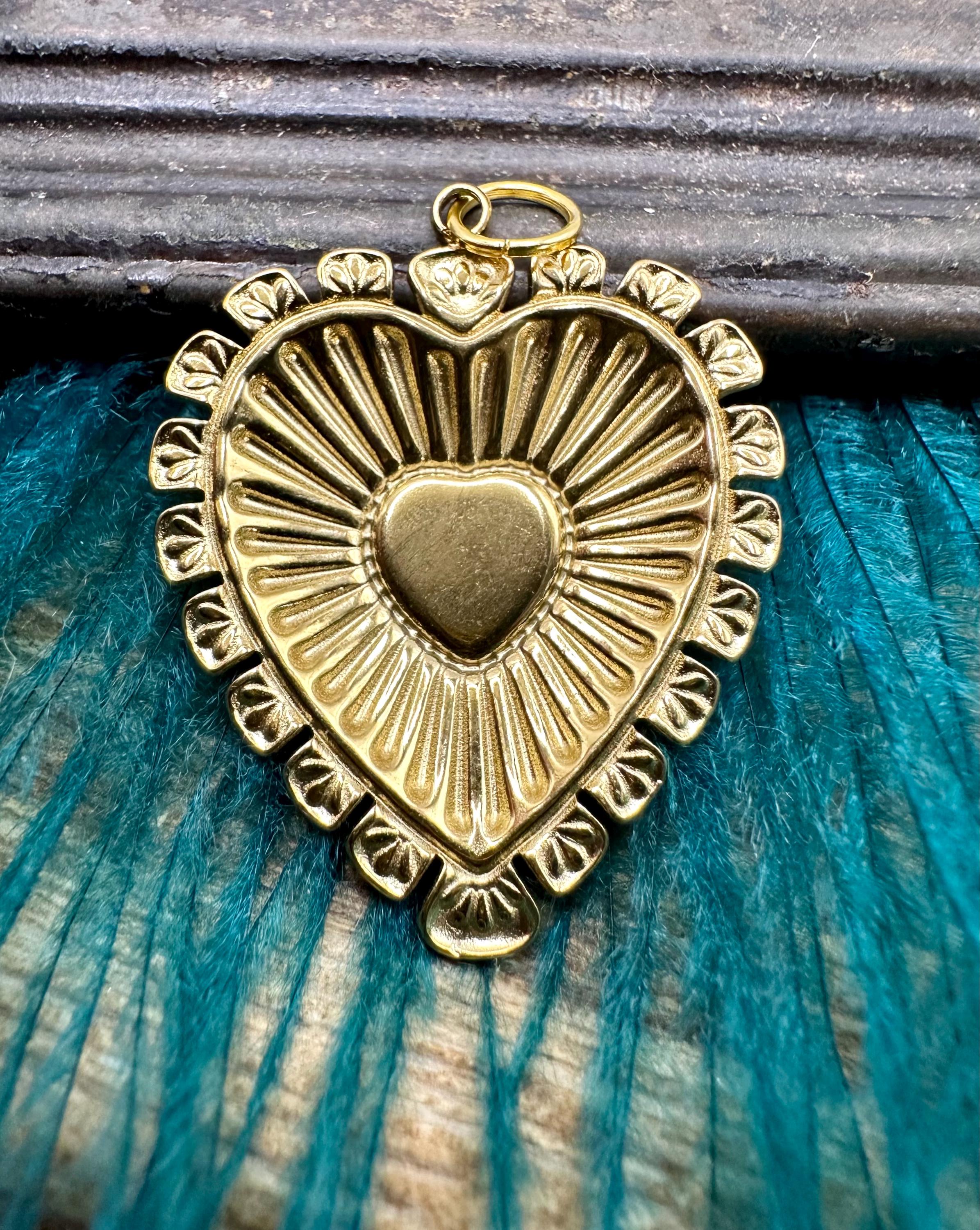 Victorian Style Teal Green Enamel GOLD STAINLESS Steel HEART Charm for ...
