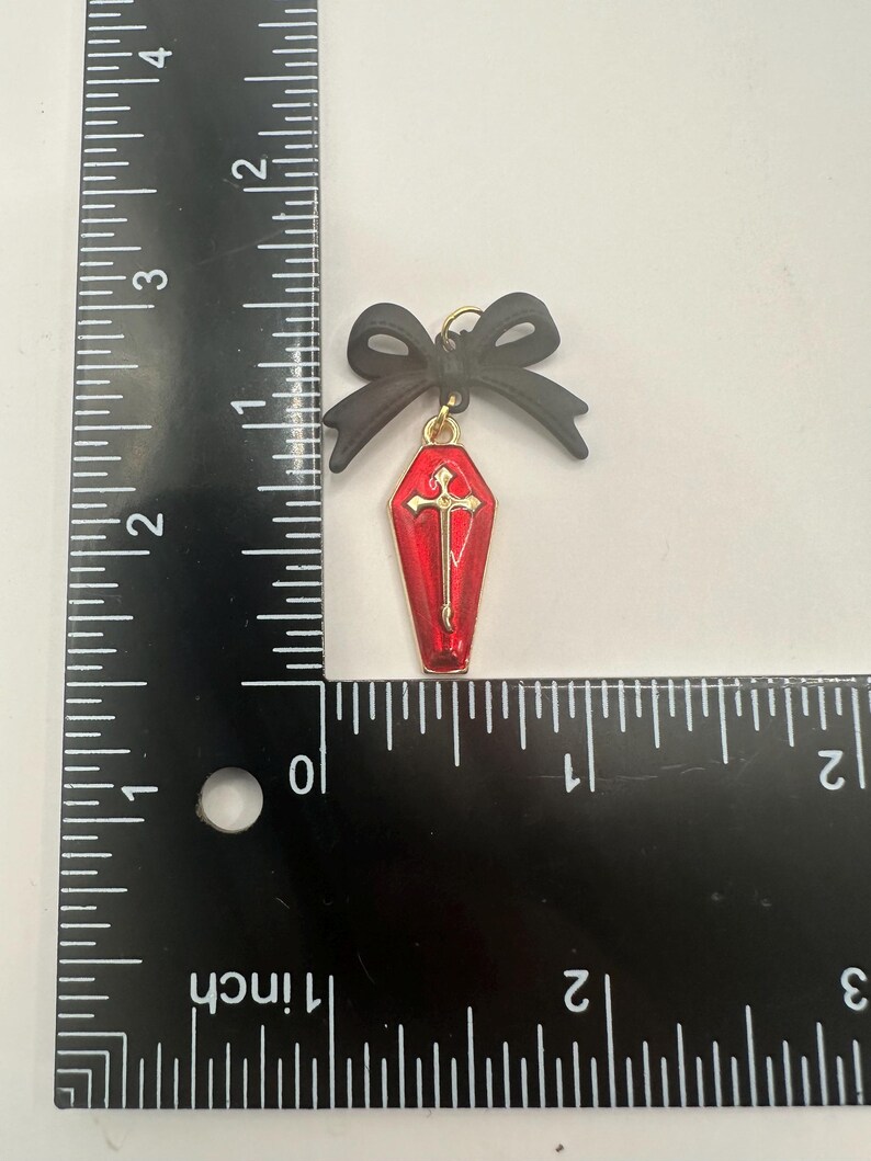 Goldtone Black BOW RED COFFIN Gothic Halloween Charm Pendant Gold for ...