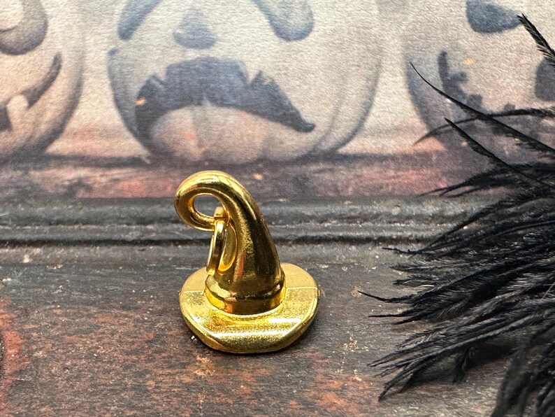 Witchy Goldtone TINY WITCH HAT Charm Pendant for Necklace Earrings Gold ...