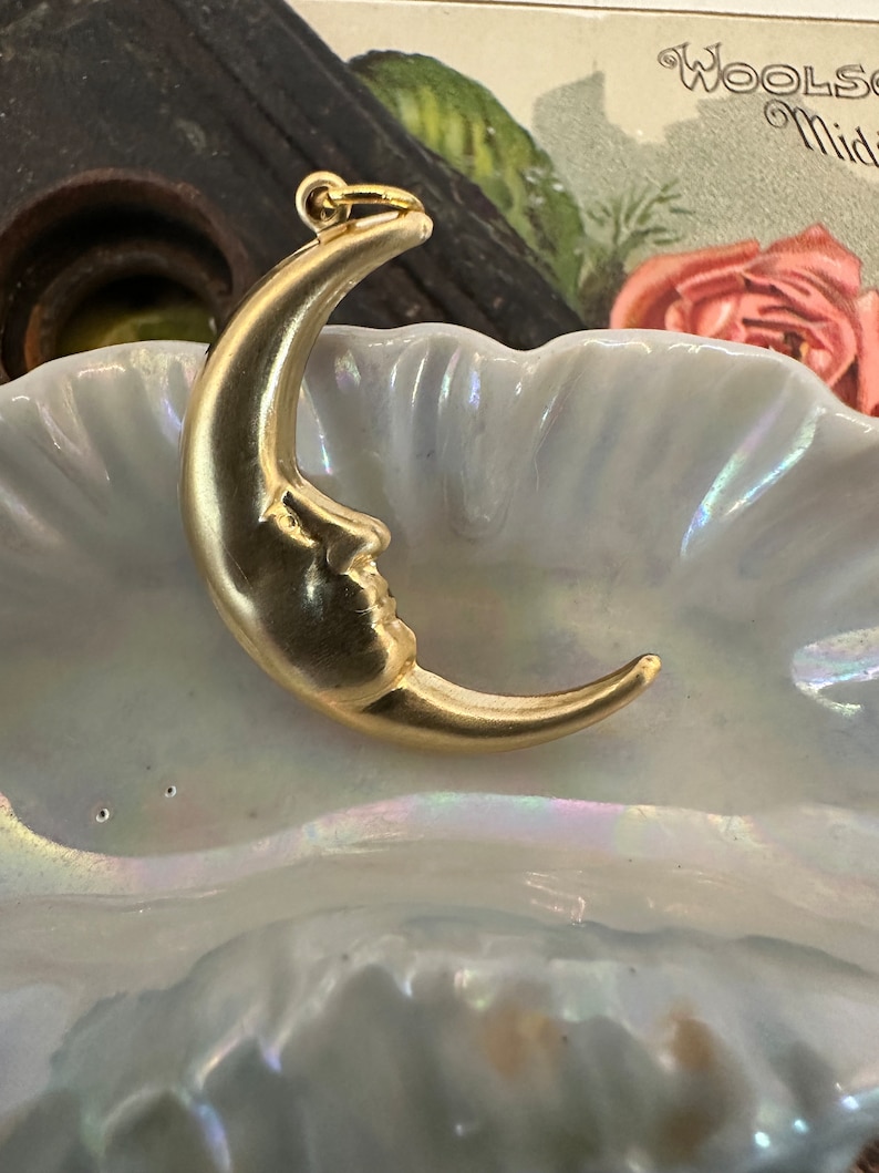 Vintage Raw Brass Crescent MAN in the MOON Charm for Necklace Pendant ...