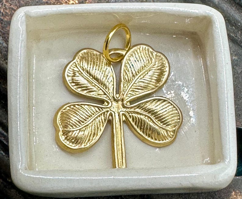 Vintage Raw Brass FOUR 4 LEAF CLOVER Charm for Necklace Good Luck ...