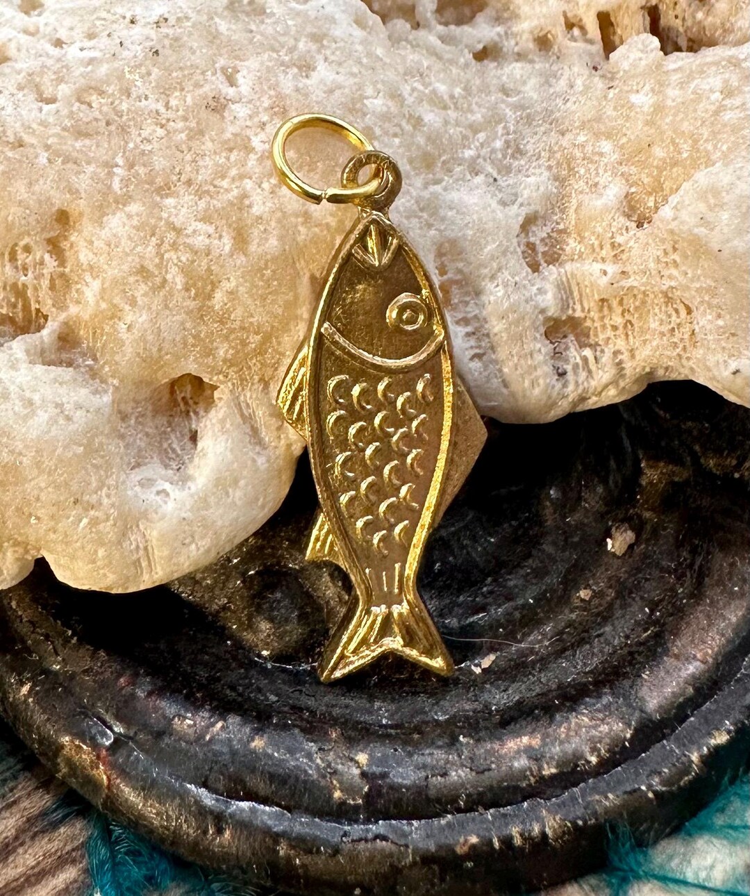 Vintage Raw Brass CUTE FISH Charm for Necklace Good Luck Pendant Gold ...