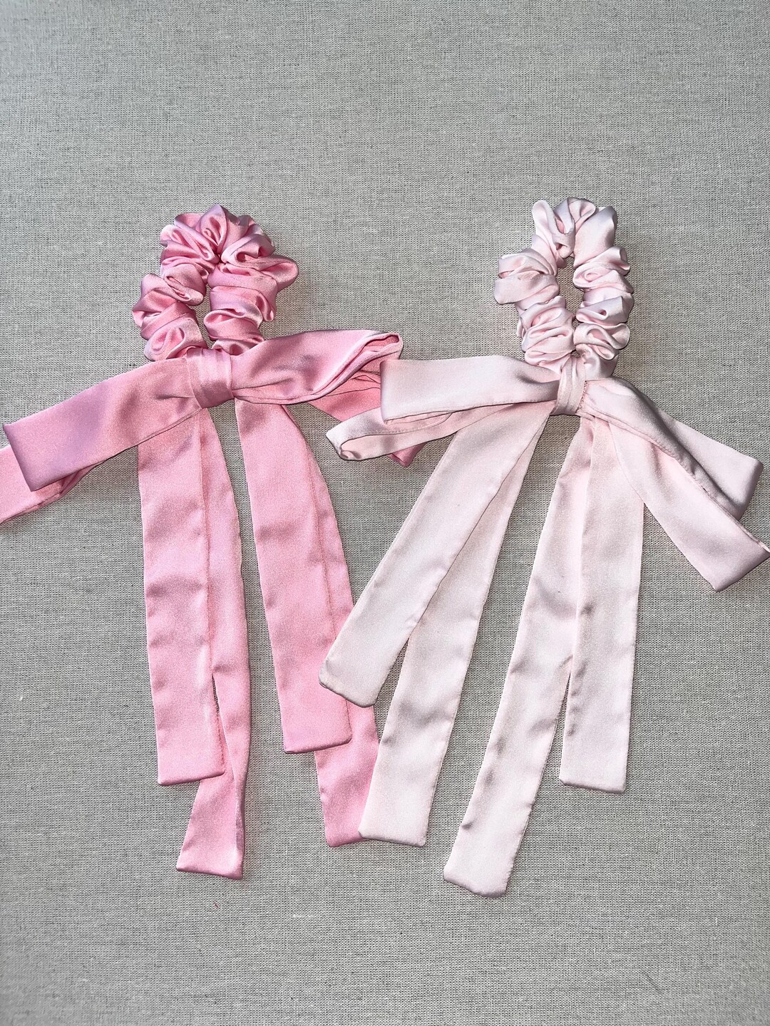 Light Pink Satin Scrunchies With Double Bow Ribbons in Set of 2 - Etsy
