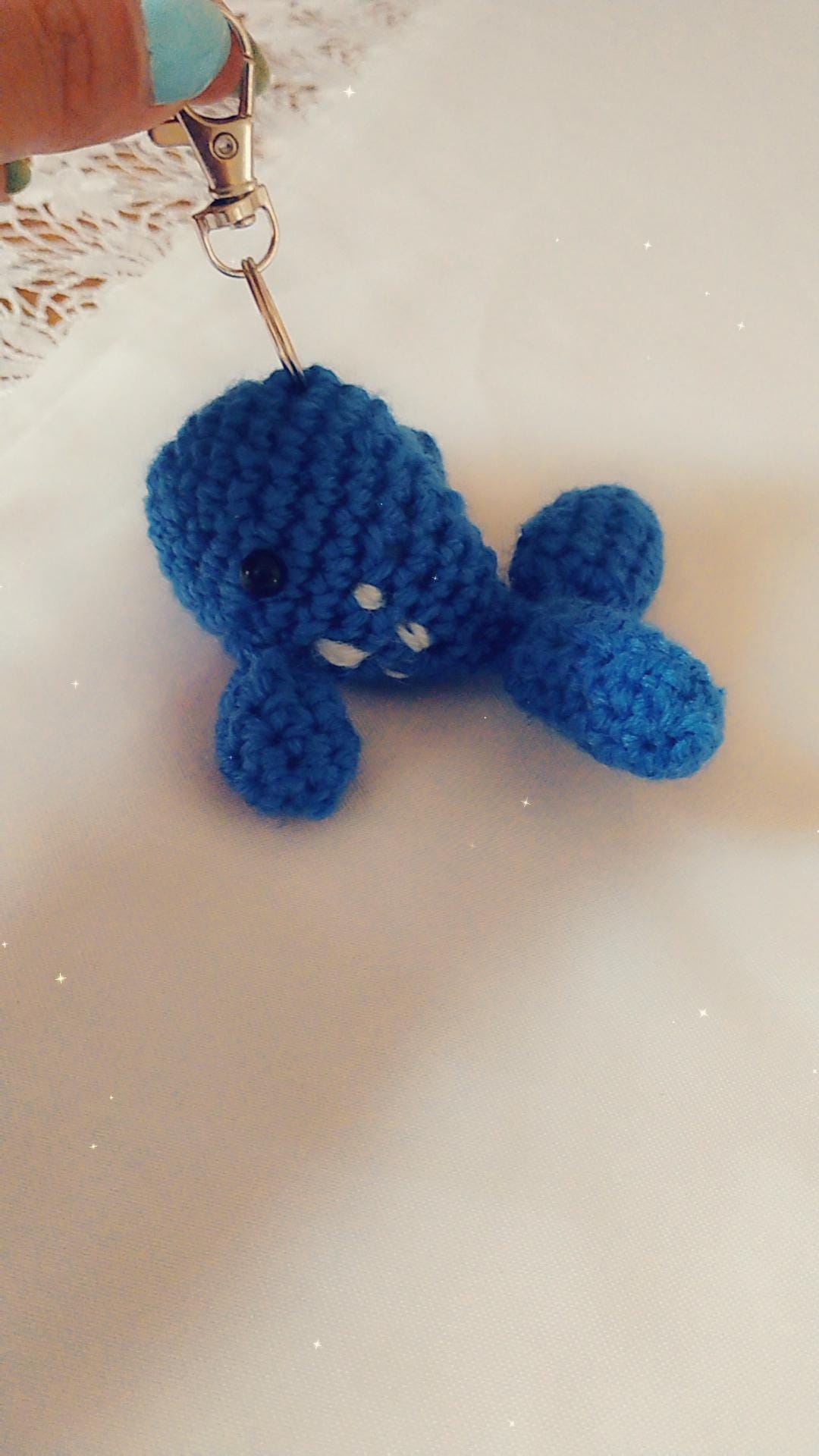 Handmade Crochet Blue Whale Keychains With White Details and Plastic ...