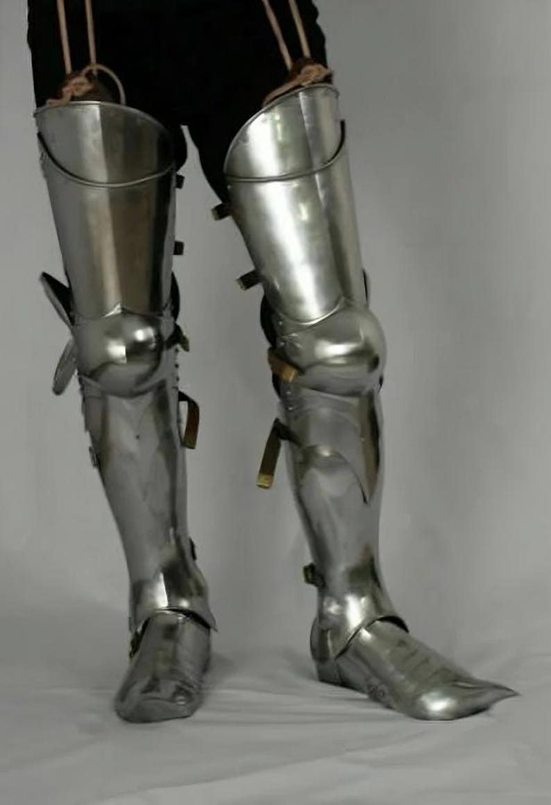 Full Steel Leg Armor Set – 18 Gauge Medieval Greaves, Knee Plates ...