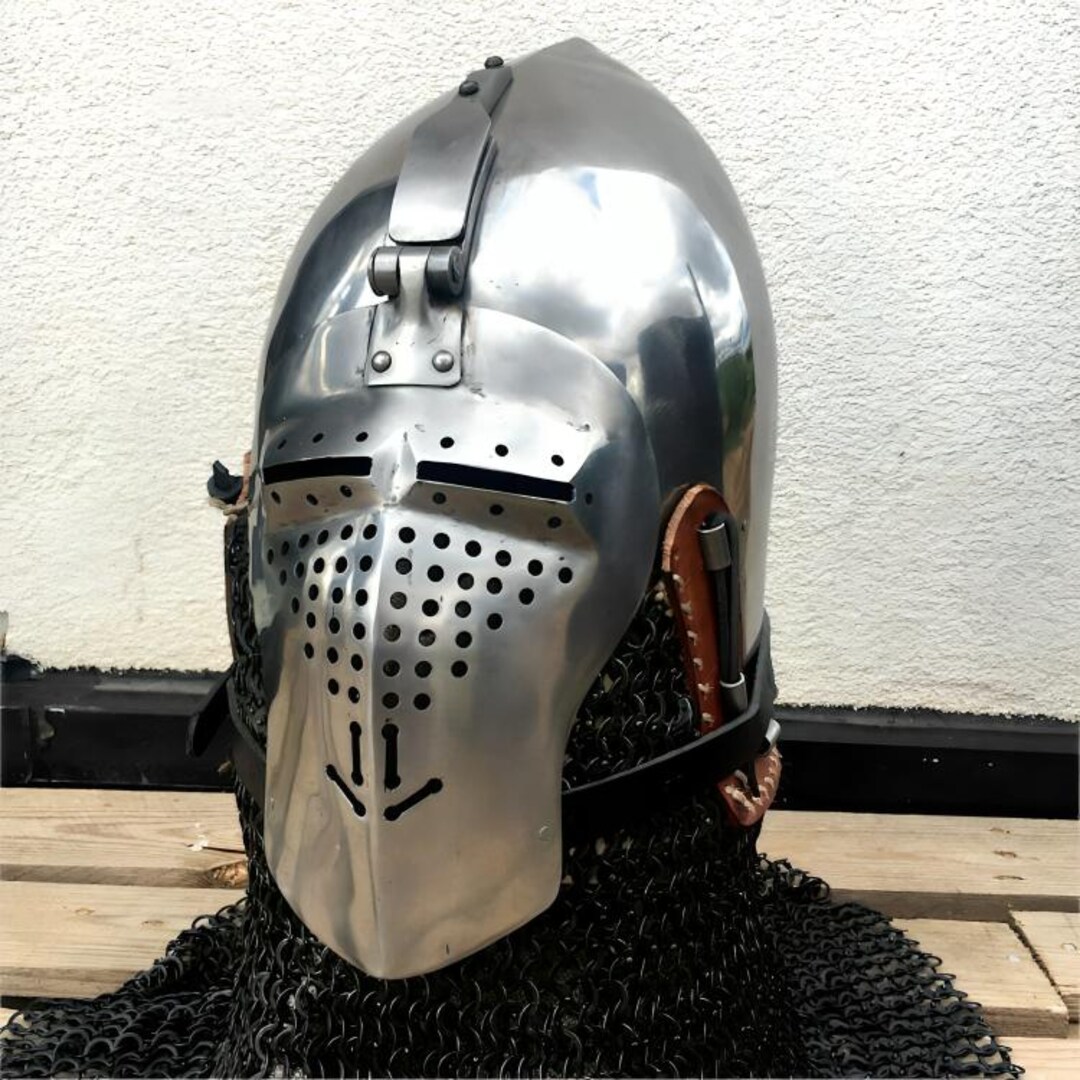 Medieval Bascinet Helmet Riveted Chainmail Knight Wearable Warrior ...