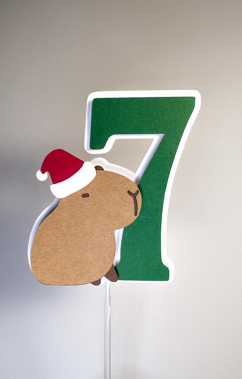 Any Age Christmas Capybara Cake Topper With Number Birthday Decoration ...