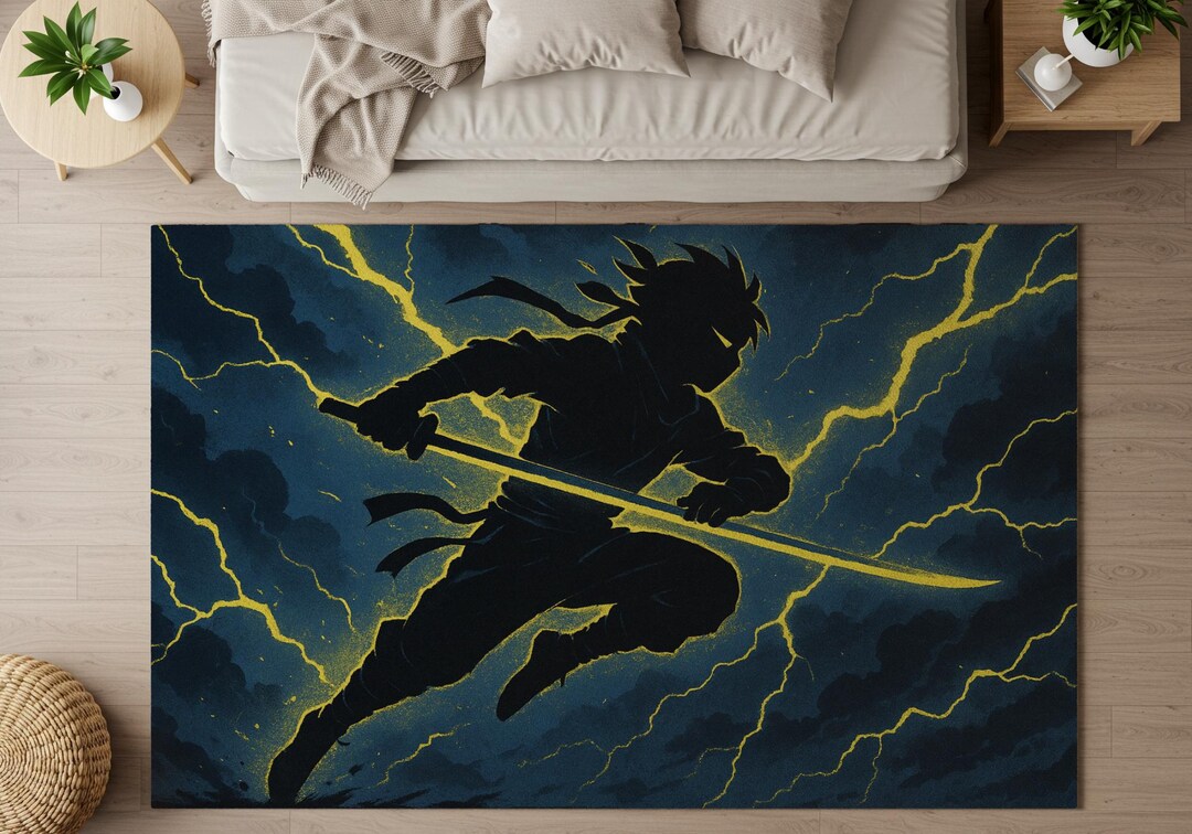 Navy Blue and Yellow Ninja Anime Area Rug - Available in 3 Sizes - Etsy