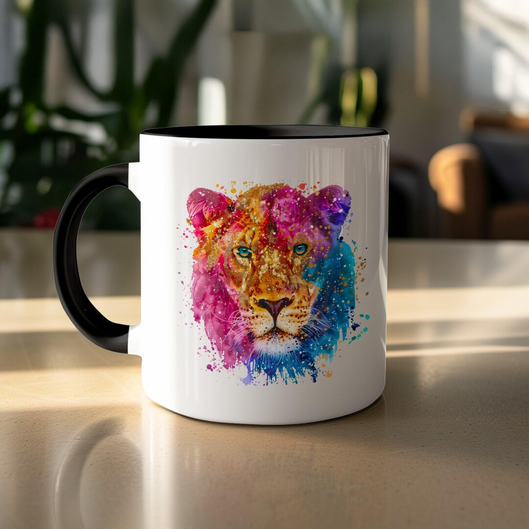 Watercolor Lioness Mug, Colorful Animal Art Coffee Cup, Gift for Her - Etsy