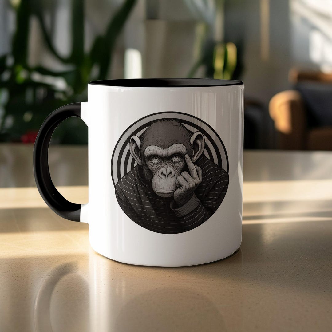 Thinking Monkey Mug, Funny Ape Mug, Quirky Animal Mug, Novelty Mug, Cool Mug, Coffee Mug, Unique ...