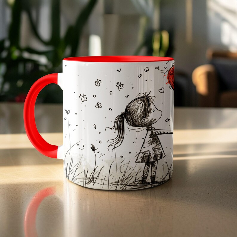 Girl With Heart Balloon Coffee Mug, Whimsical Love Design - Etsy