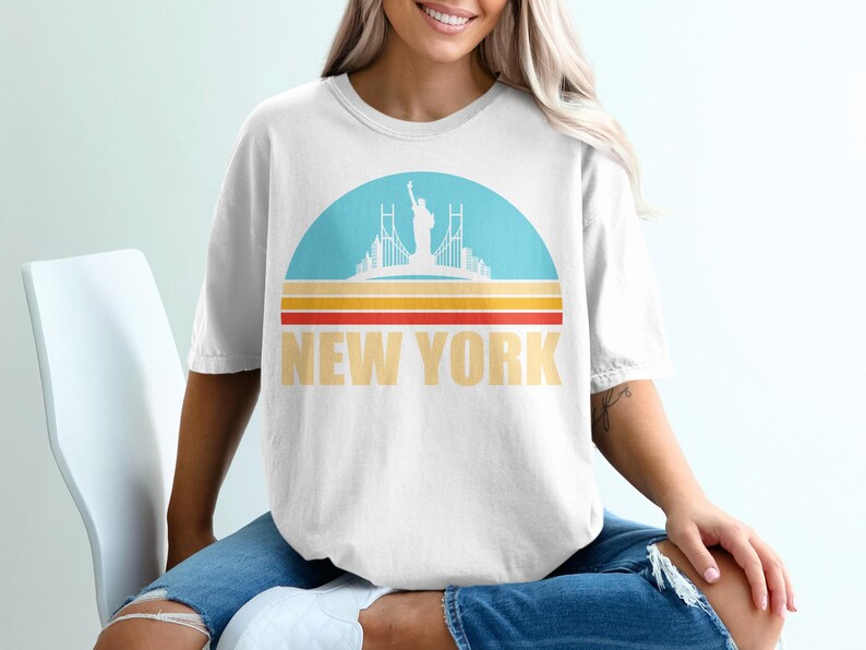 Retro New York City T-shirt, Statue of Liberty, Vintage Sunset - Etsy