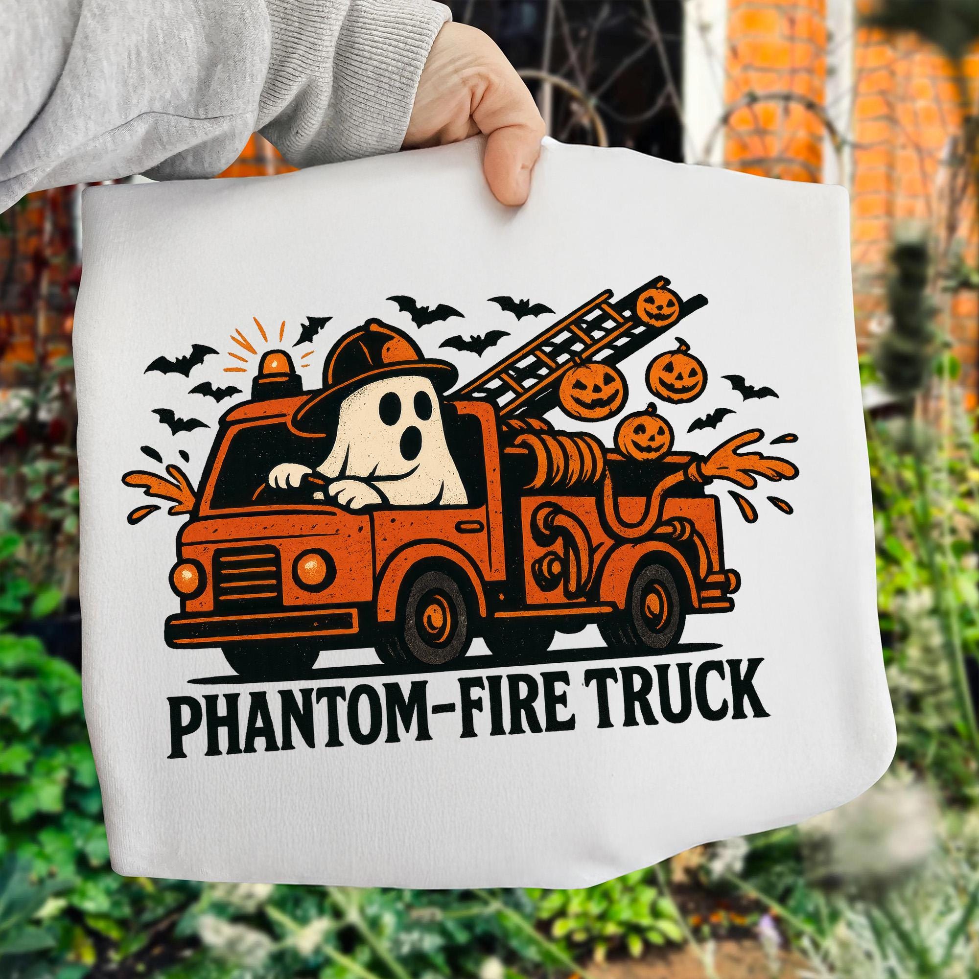 Retro Ghost Fire Truck PNG: Halloween Firefighter Pumpkin Design ...