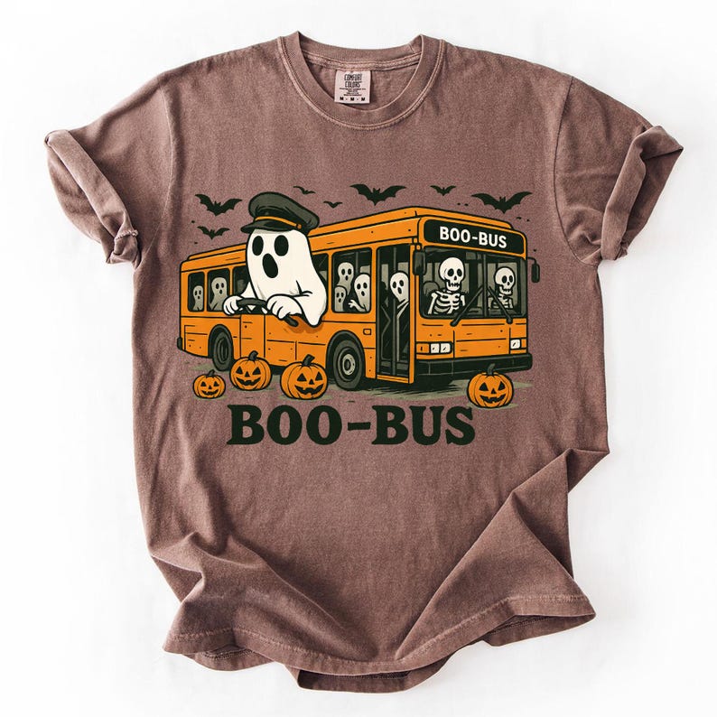 Spooky Ghost Bus PNG: Funny Skeleton Driver, Halloween Design (digital ...