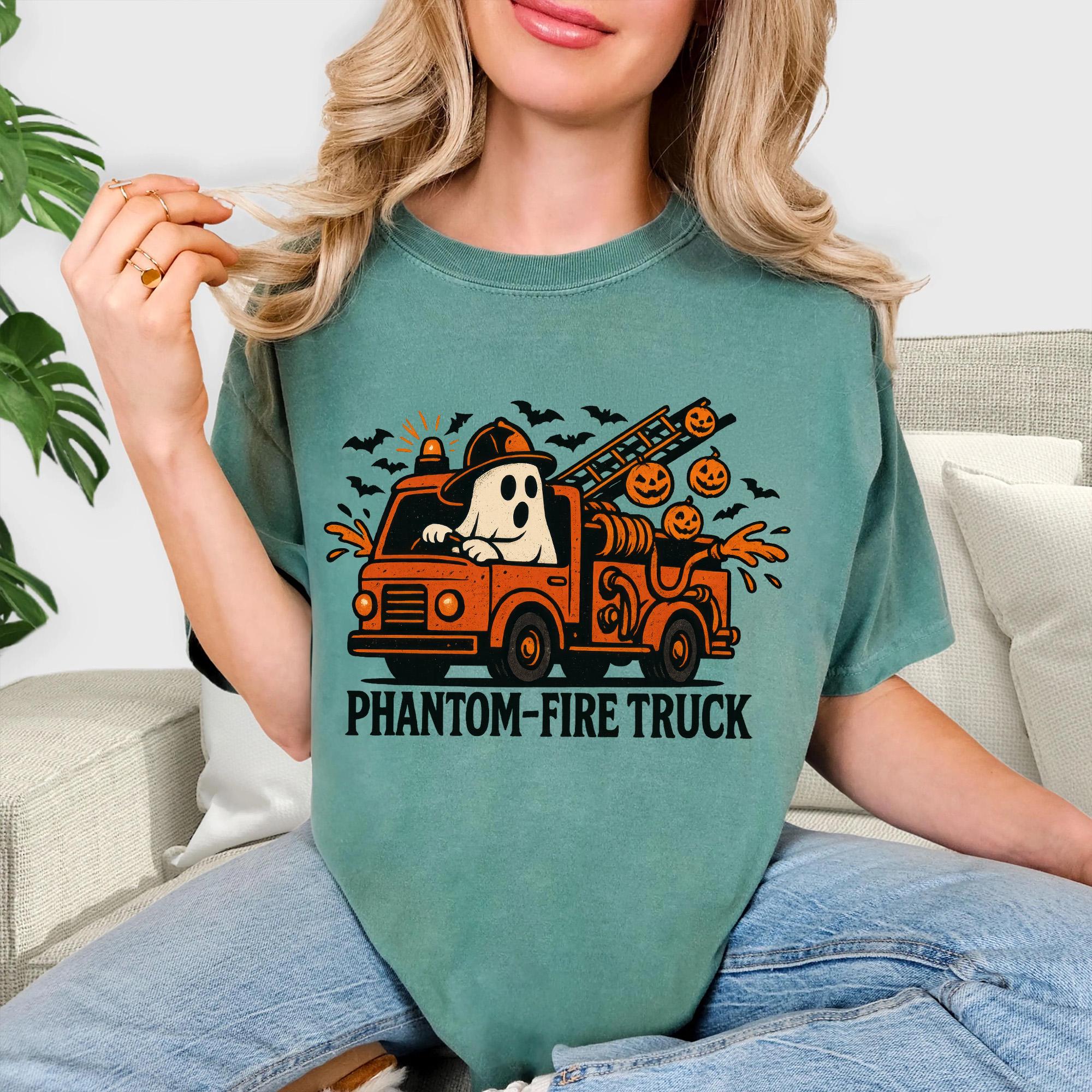 Retro Ghost Fire Truck PNG: Halloween Firefighter Pumpkin Design ...