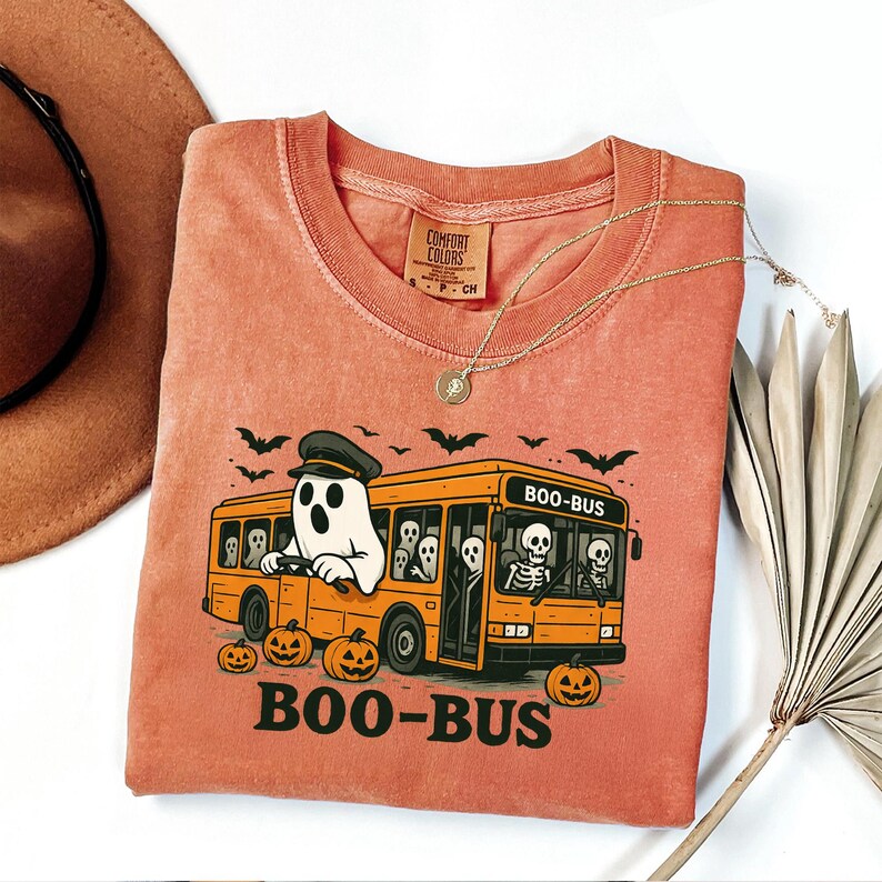 Spooky Ghost Bus PNG: Funny Skeleton Driver, Halloween Design (digital ...
