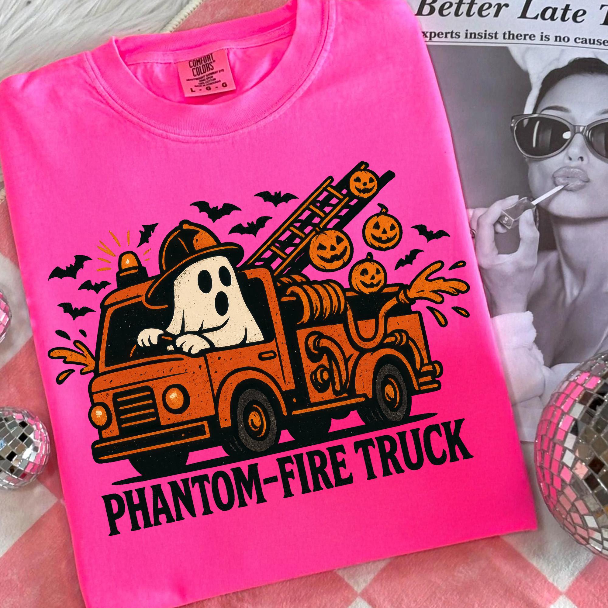 Retro Ghost Fire Truck PNG: Halloween Firefighter Pumpkin Design ...