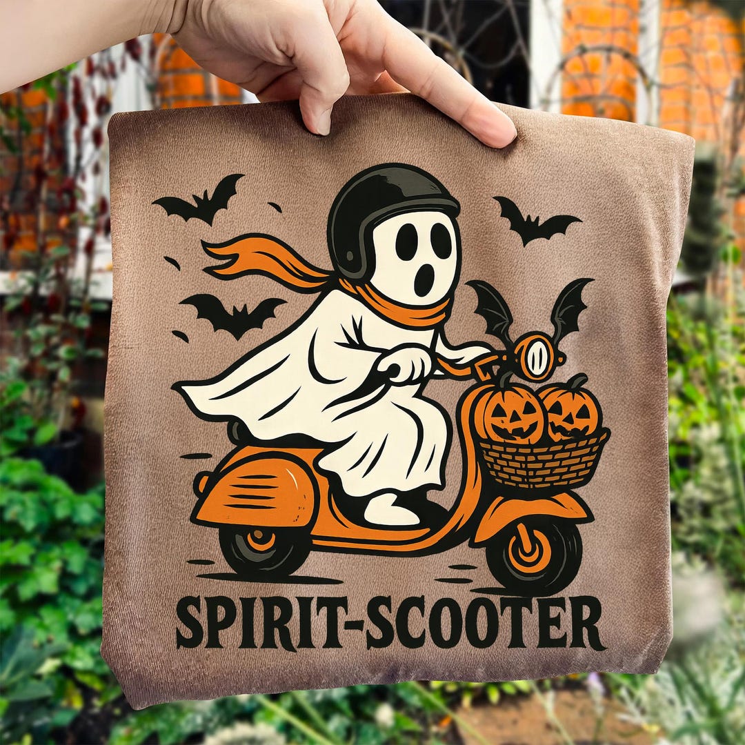 Retro Ghost Scooter PNG: Halloween Pumpkin Vespa Design (digital ...