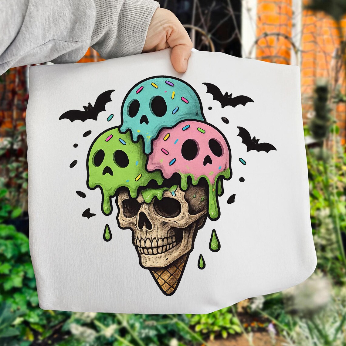 Skull Ice Cream PNG, Creepy Cute Halloween PNG, Pastel Gothic Horror ...