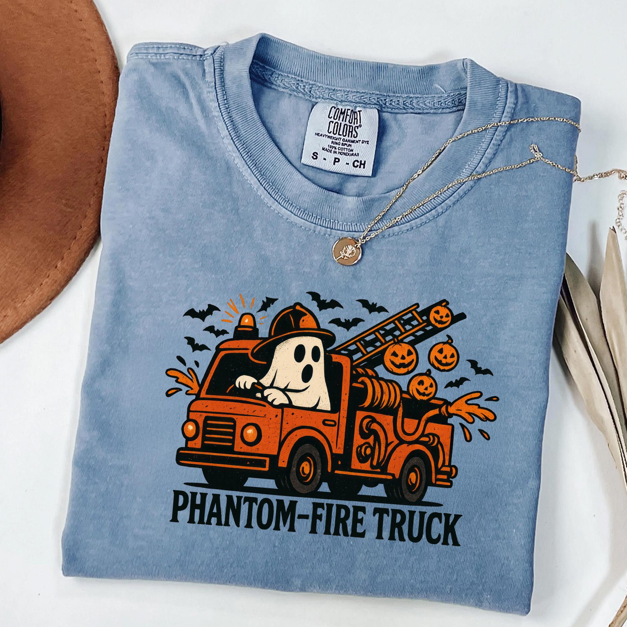 Retro Ghost Fire Truck PNG: Halloween Firefighter Pumpkin Design ...