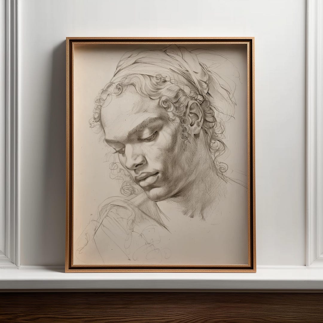 Black Man Portrait Sketch, Classical Drawing Print, Afrocentric Fine ...