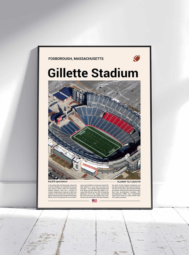 Gillette Stadium Poster, New England Patriots Poster Print, NFL Stadium ...