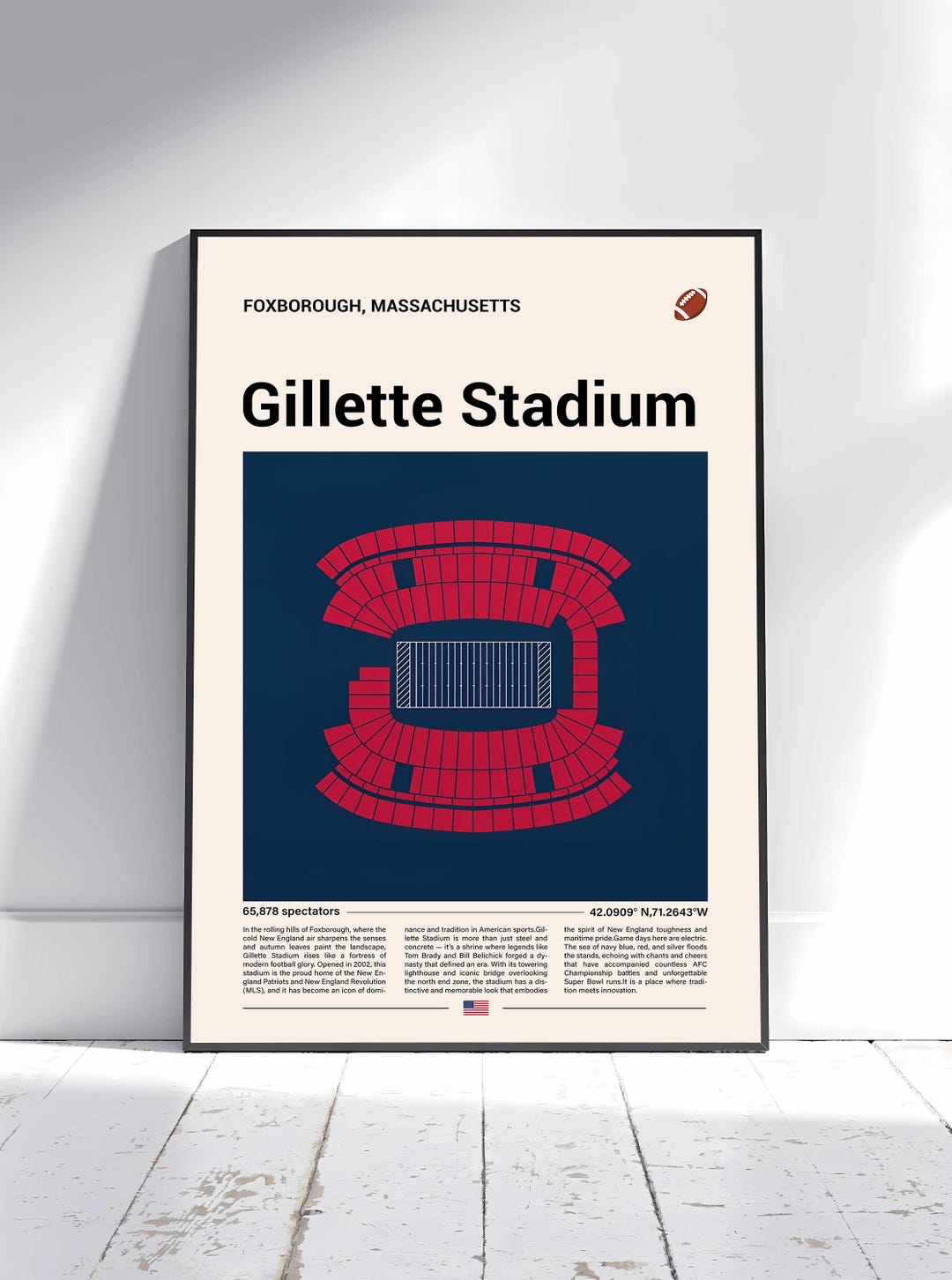 Gillette Stadium Print, New England Patriots Poster, Mid Century Modern ...